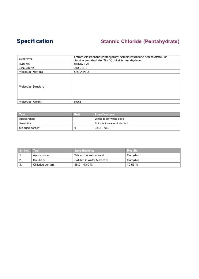 Tin(IV) chloride pentahydrate, lumps – Wide Range Metals